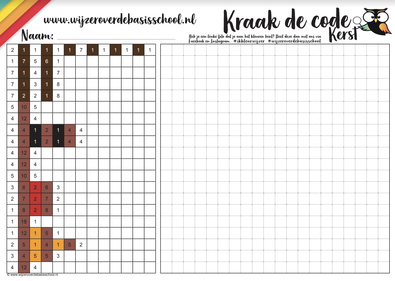 Kleurplaat Kerst met sommen en 'Kraak de code' (PDF)
