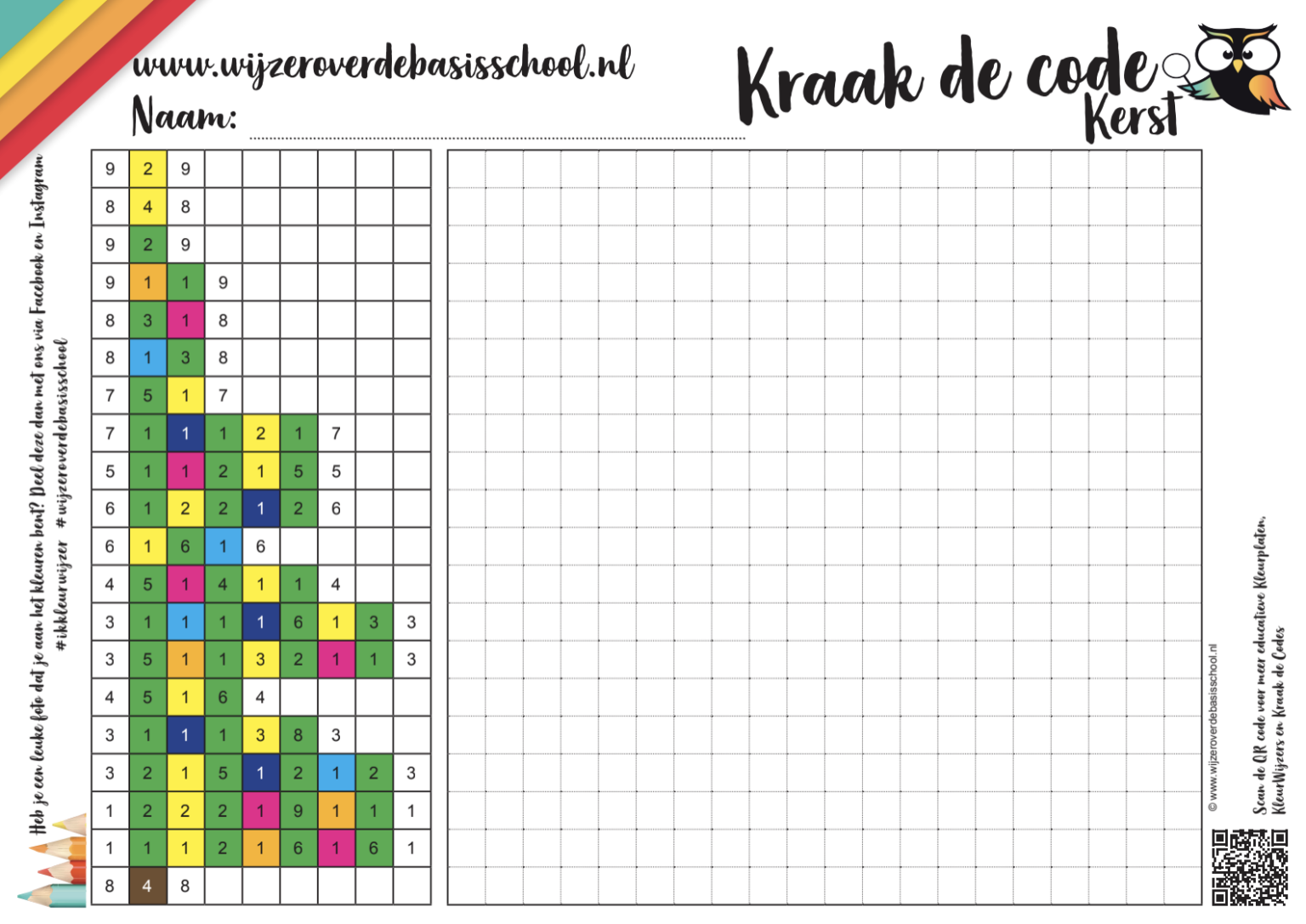Kleurplaat Kerst met sommen en 'Kraak de code' (PDF)