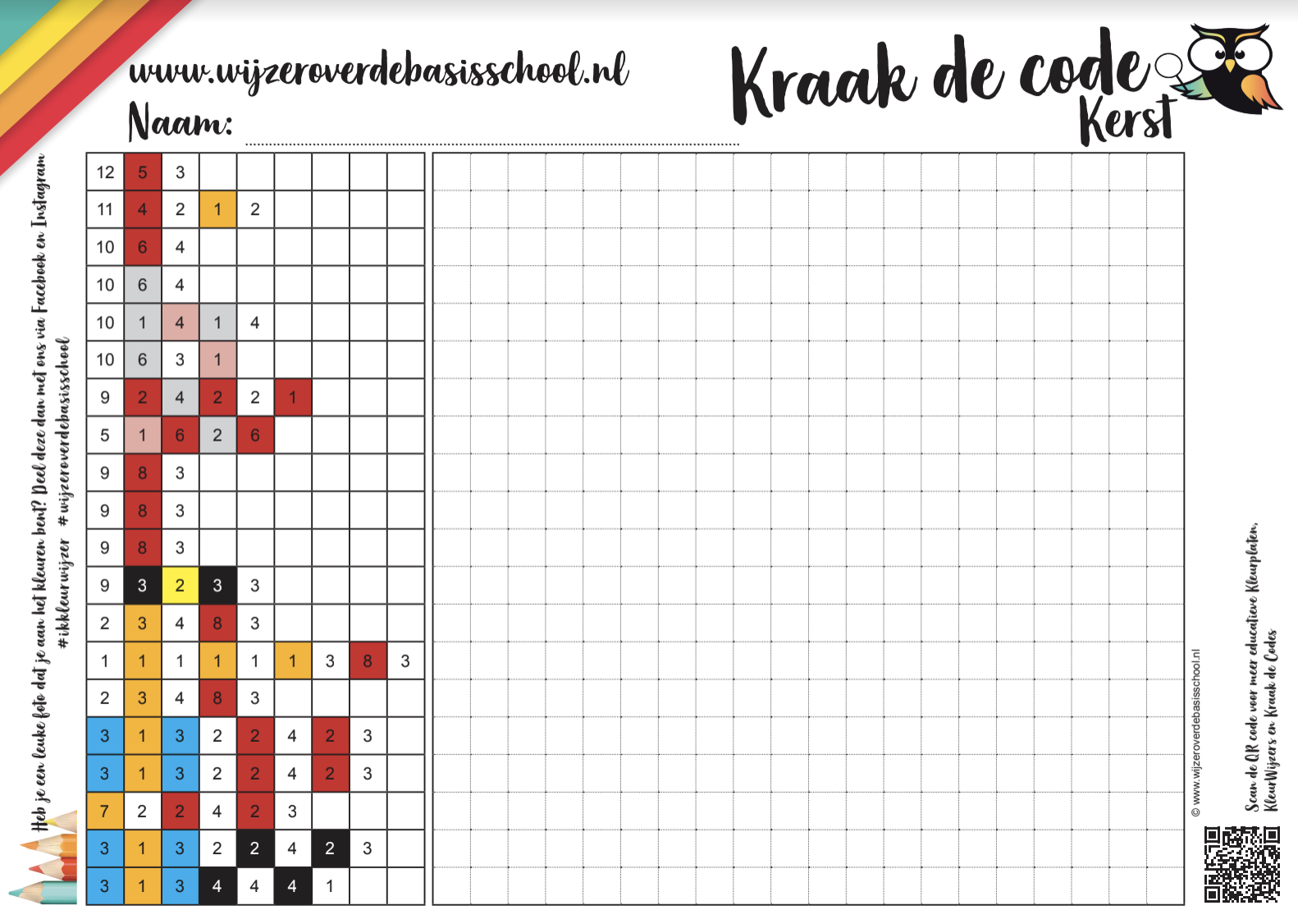 Kleurplaat Kerst met sommen en 'Kraak de code' (PDF)