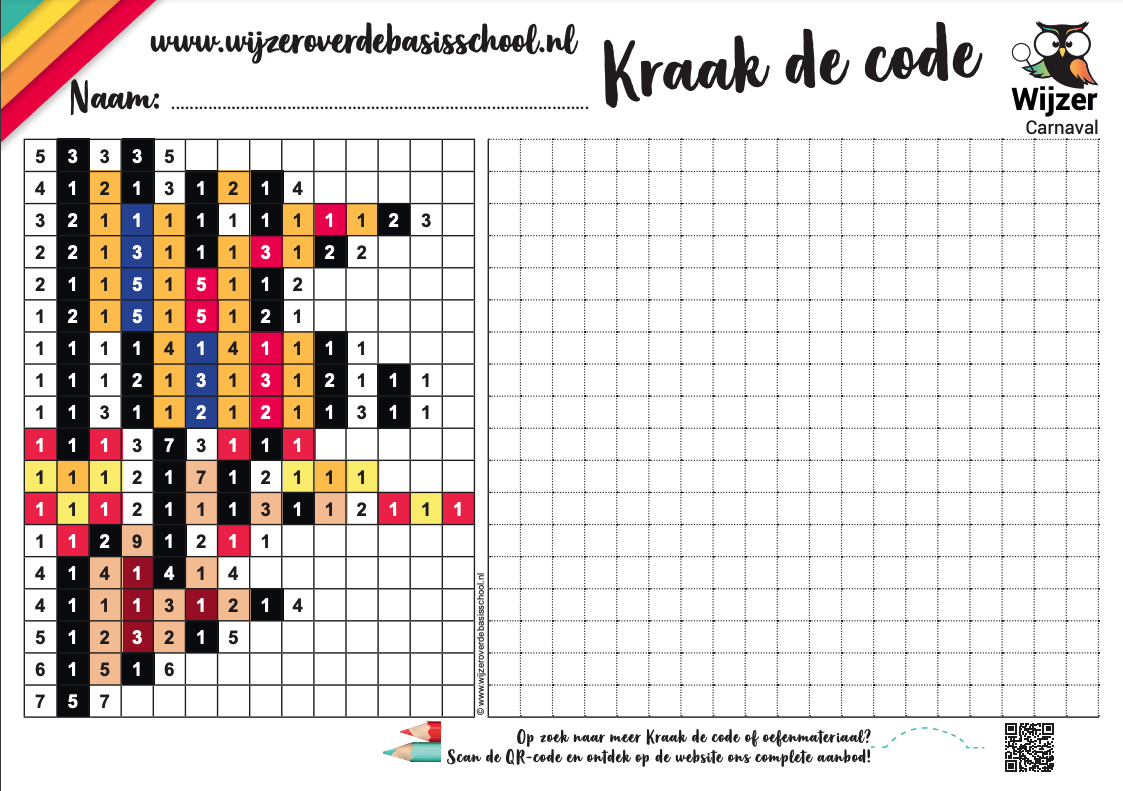 Kleurplaat en Kraak de code thema Carnaval - PDF downloaden