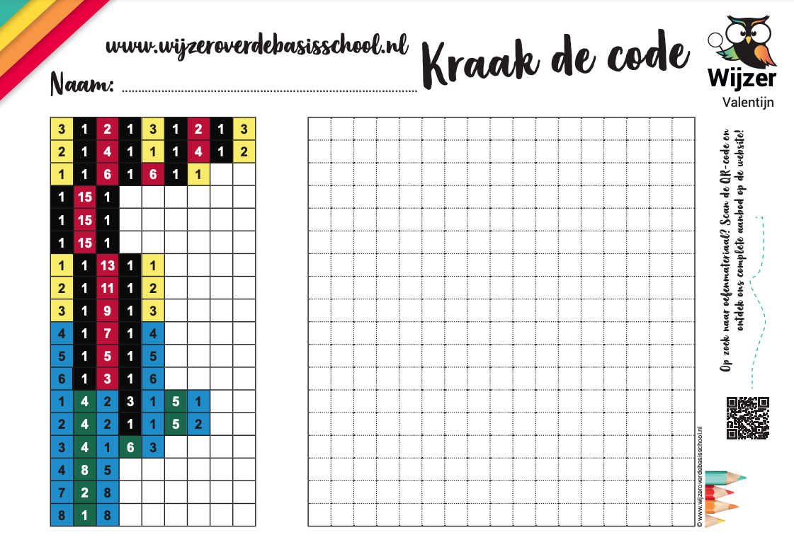 Kleurplaat en Kraak de code thema Valentijn - PDF downloaden
